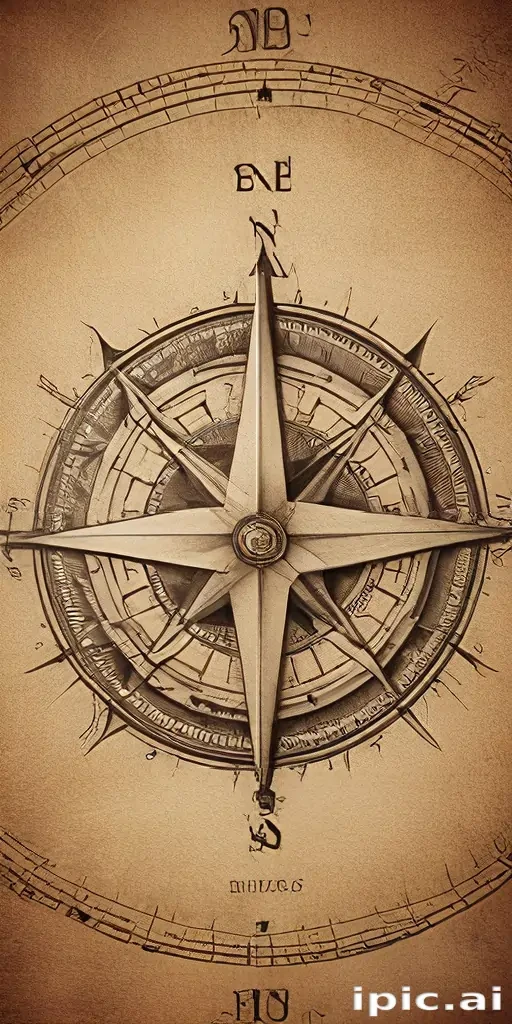 Intricate Vintage Compass Design Overlaid on Musical Notation Background