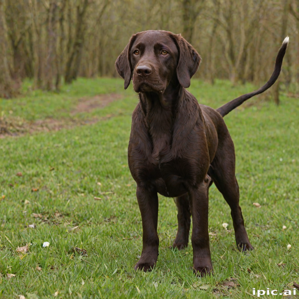 A Playful Chocolate Labrador Retriever Standing Gracefully in a Green ...