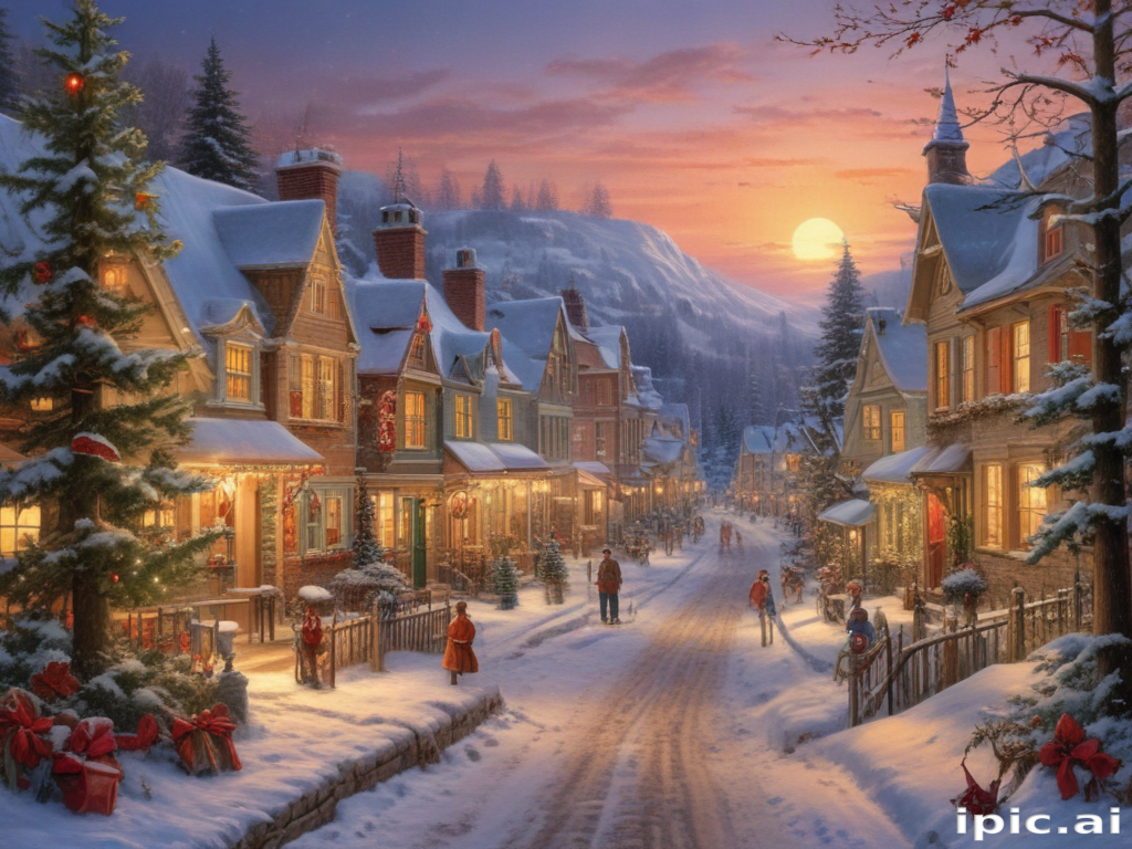 A Magical Winter Evening in a Charming Snow-Covered Village During ...