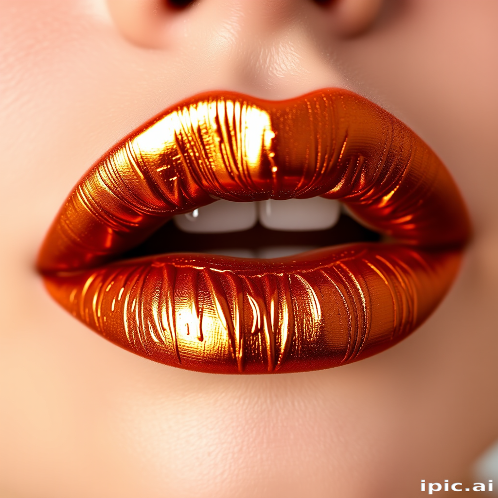 Stunning Close-Up of Glossy Metallic Orange Lips with Intricate Texture ...