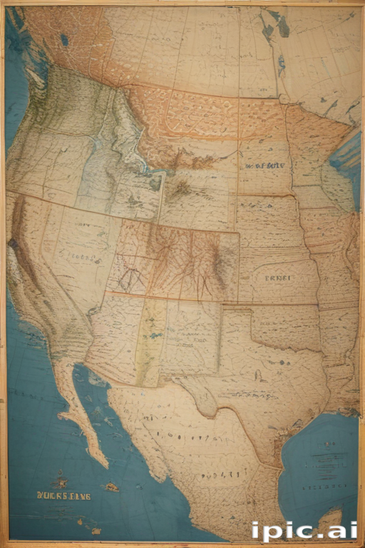 Antique Map of the Western United States with Detailed Geographic Features