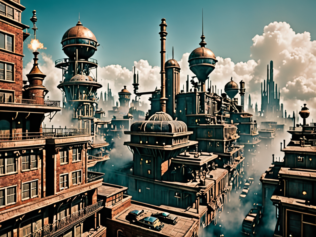 steam punk cyber punk magic city scape