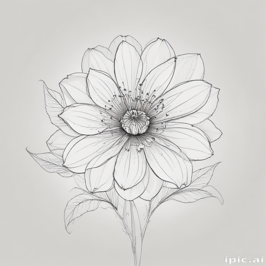 Delicate Line Art of a Beautiful Blooming Flower with Intricate Details