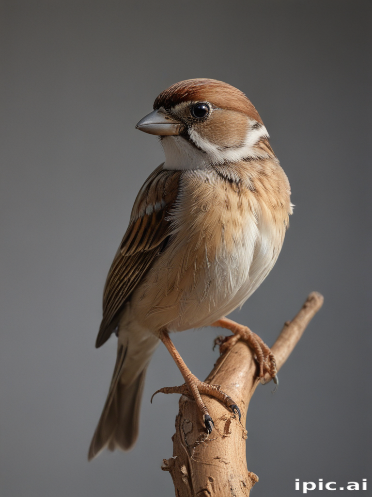 A Beautiful Close-Up of a Sparrow Perched on a Natural Branch.