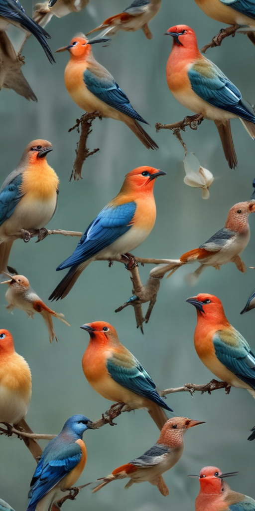 A Colorful Array of Birds Perched on Branches in Nature's Beauty.