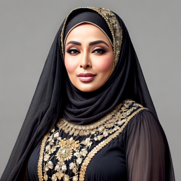 MERIGOLD #FCAE1E color Hijabi Abaya woman, full Close-up portrait ...