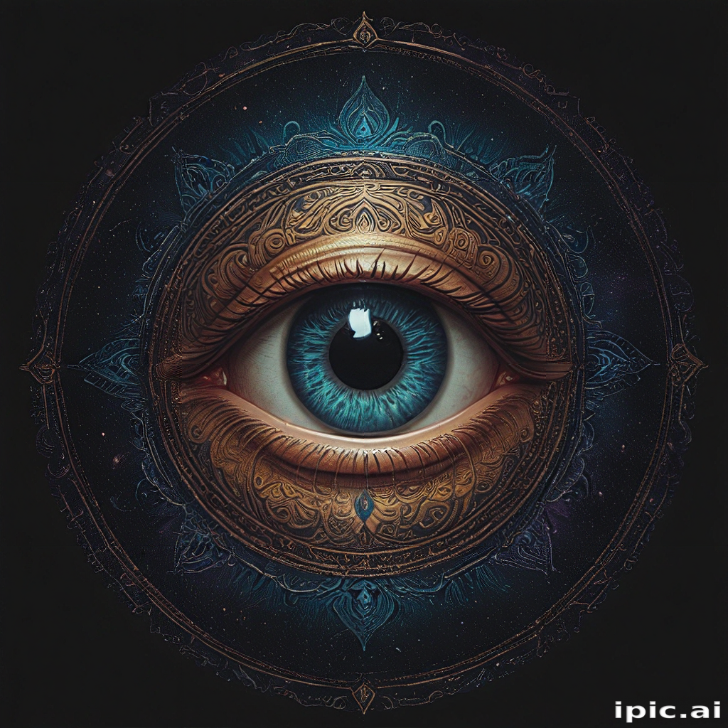 Intricate Artistic Design of an Eye Surrounded by Mystical Patterns
