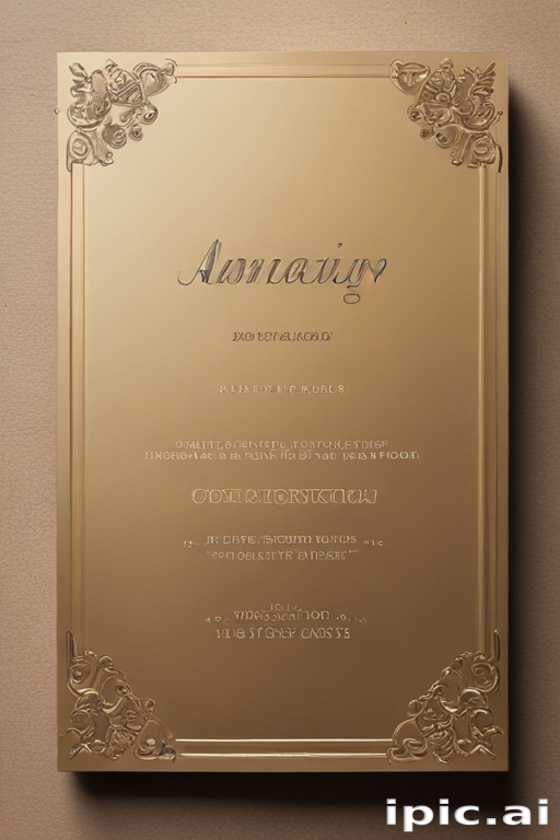 Elegant Gold-Plated Plaque Featuring Intricate Designs and Decorative Text