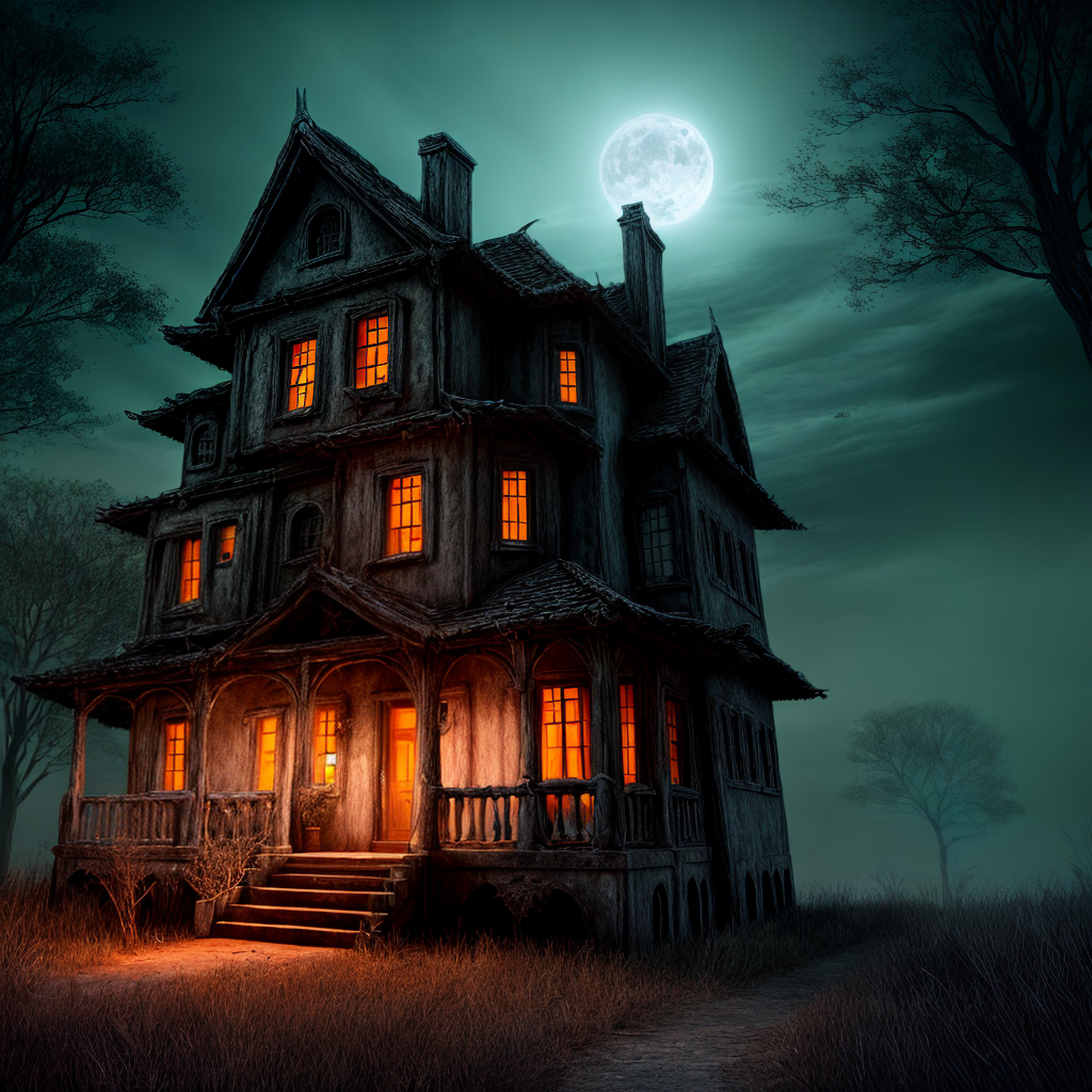 scary Monster house at night with eyes