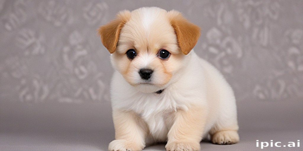 Adorable Fluffy Puppy with Light Cream Fur and Big Bright Eyes.