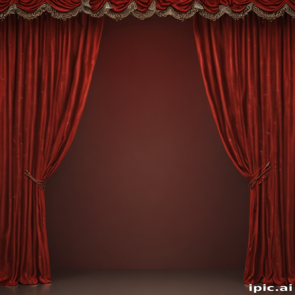 Elegant Red Curtains Draped Open to Reveal a Blank Stage Background