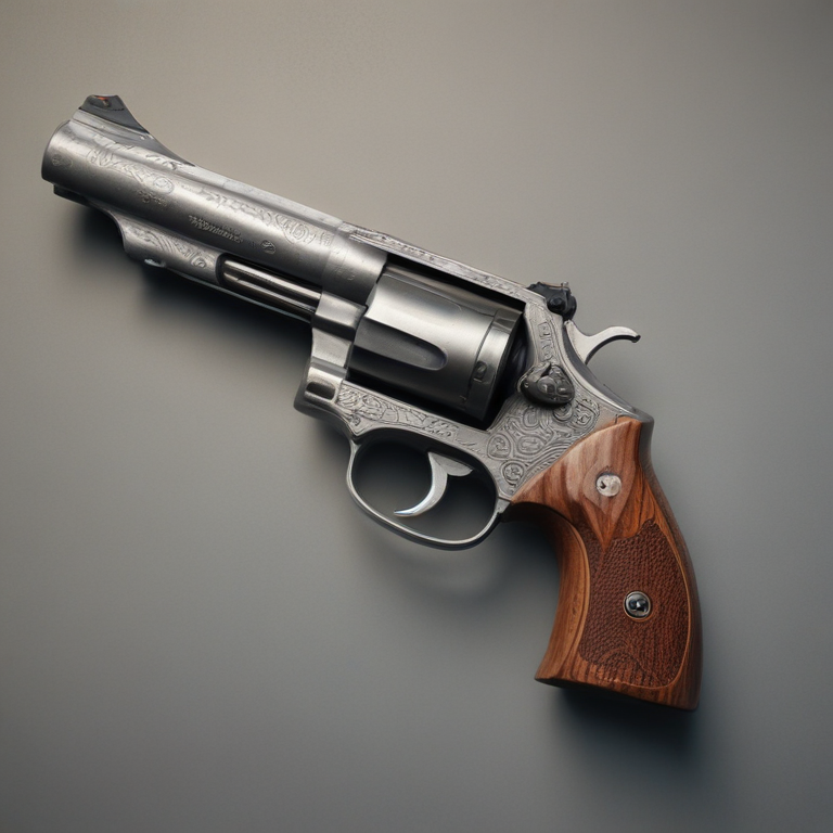 A Beautifully Engraved Silver Revolver with a Rich Wooden Grip ...
