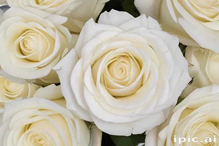 A Beautiful Arrangement of Soft White Roses in Full Bloom.