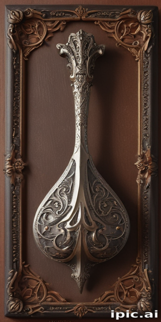 Intricately Designed Ornamental Spoon Framed in Elegant Wall Display