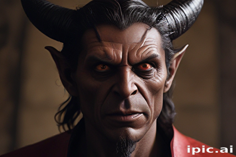 Intense Close-Up of a Male Character with Horns and Fiery Eyes