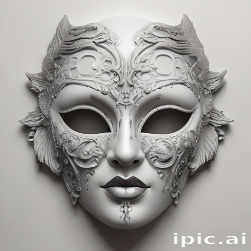 Elegant and Intricate White Mask with Ornate Designs and Features.