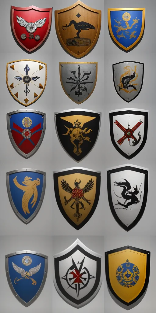 Collection of Unique Heraldic Shields Featuring Various Intricate ...