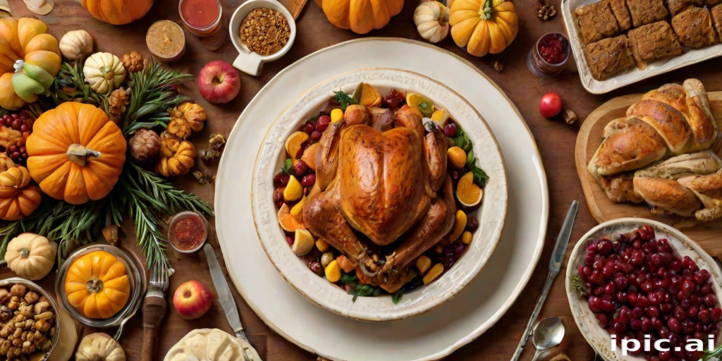 Festive Thanksgiving Feast Featuring a Golden Roast Turkey and Seasonal ...