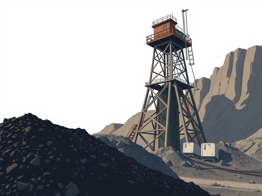 Industrial Mining Structure Surrounded by Piles of Dark Coal and Rocky ...