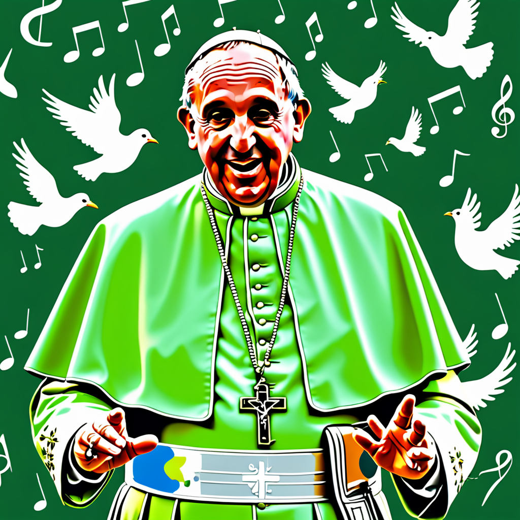 paint pop art man sing a song musical notes pope francis benedix dove ...