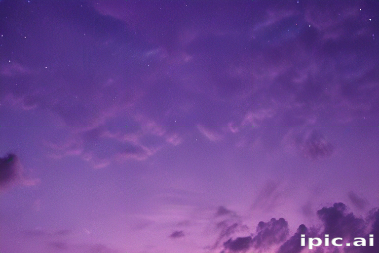 Majestic Purple Sky at Dusk with Soft Clouds and Shimmering Stars