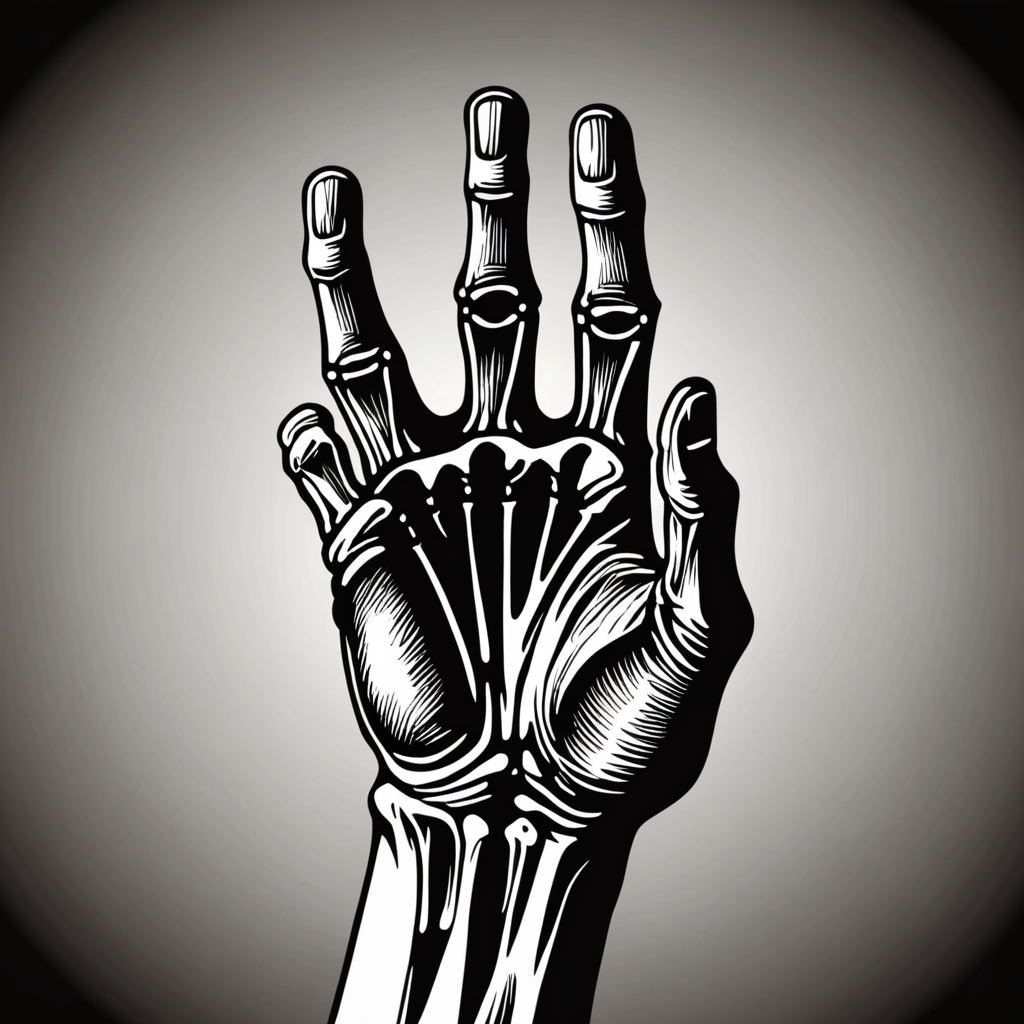 vector black and white picture hand of bones in fist and the center ...