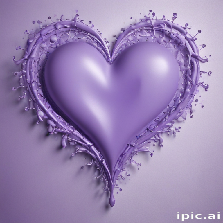 Vibrant Purple Heart Design with Fluid Splashes and Artistic Details