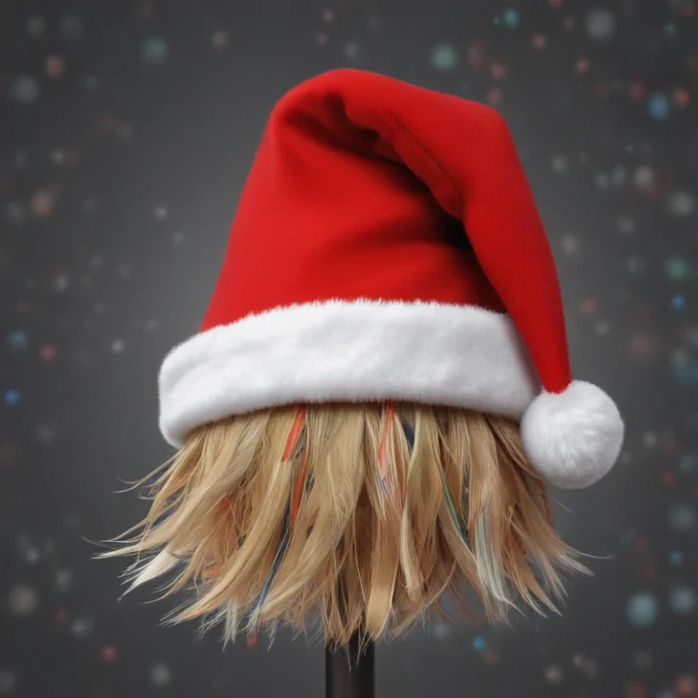 Festive Red Santa Hat on a Playful Blonde Wig with Colorful Strands