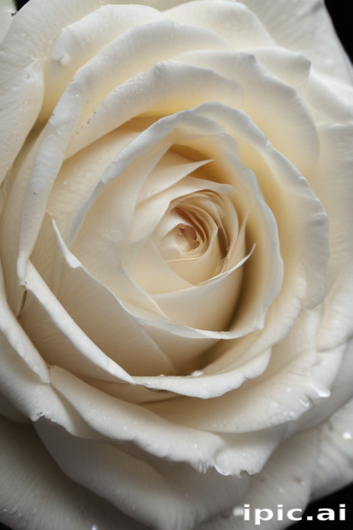 Delicate Close-Up of a Beautiful White Rose with Water Droplets