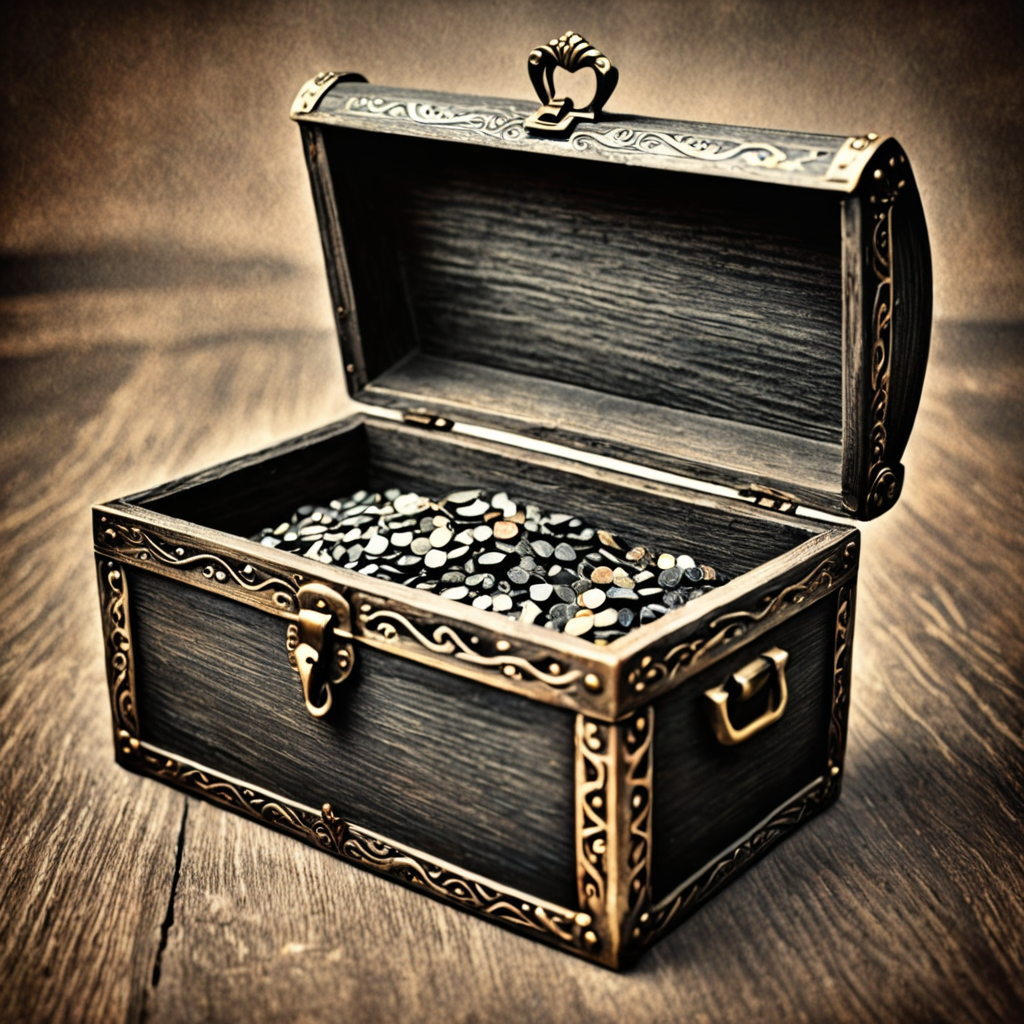 opened treasure box front view charcoal style
