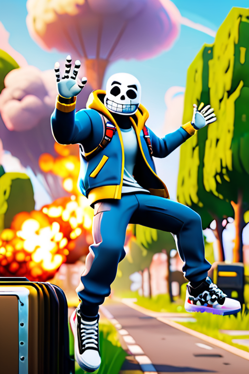 sans from undertale jumping out of the battle bus from fortnite