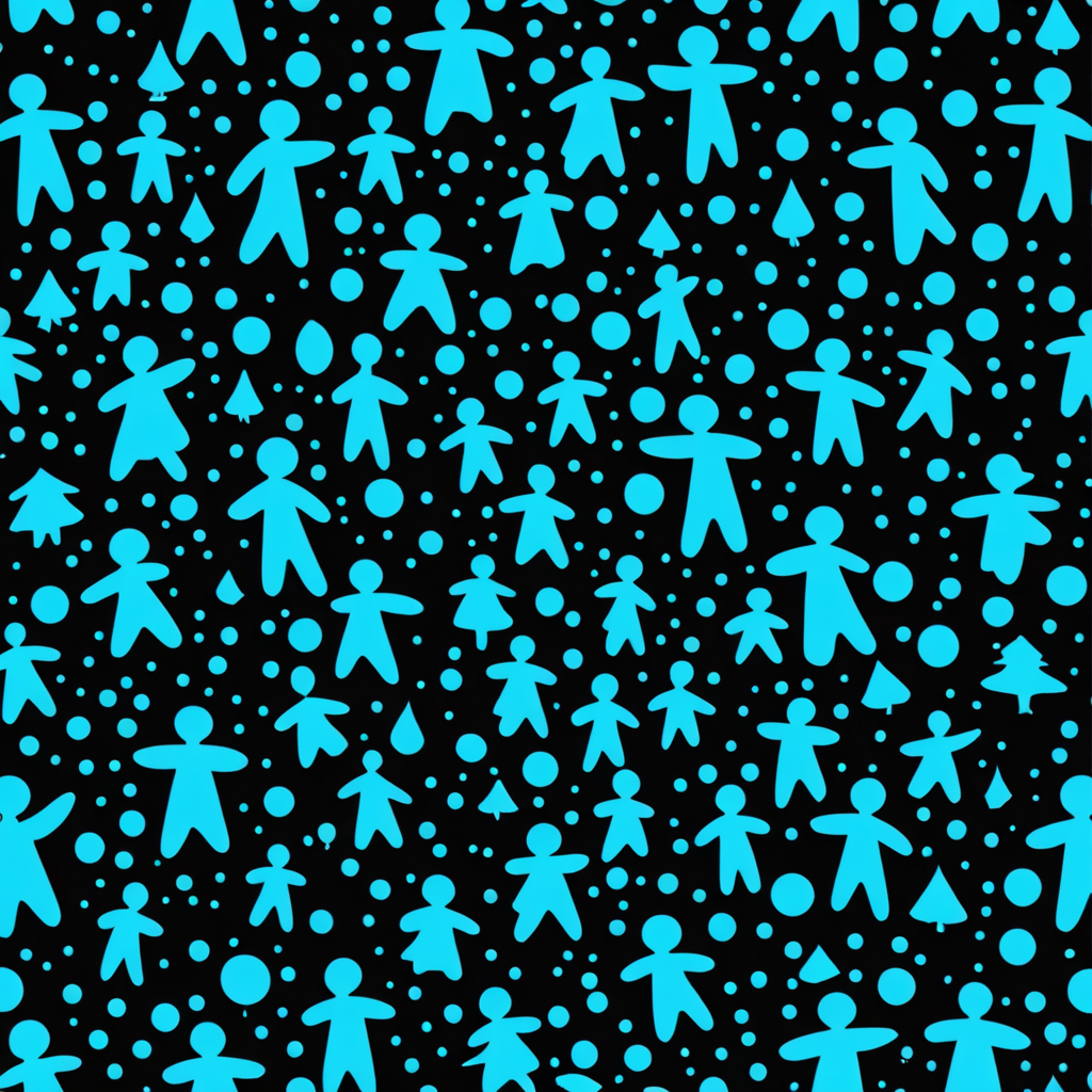 black background with abstract blue figures in various blue tones