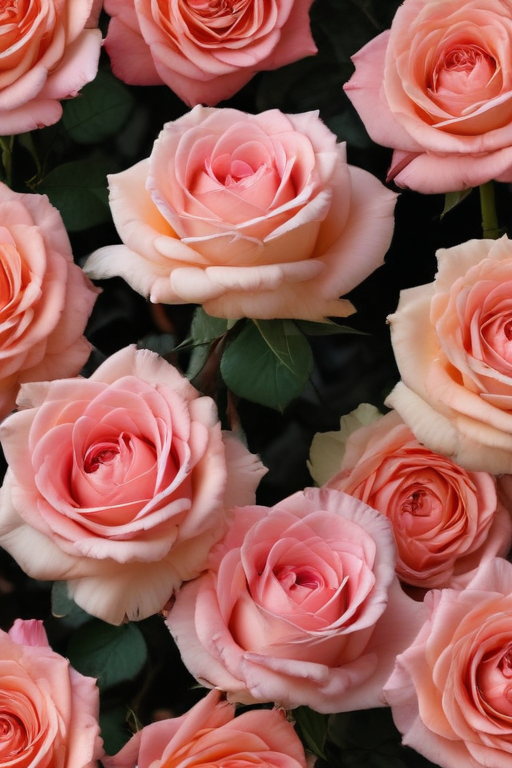 Charming Arrangement of Soft Pink Roses in Full Bloom Against Dark ...