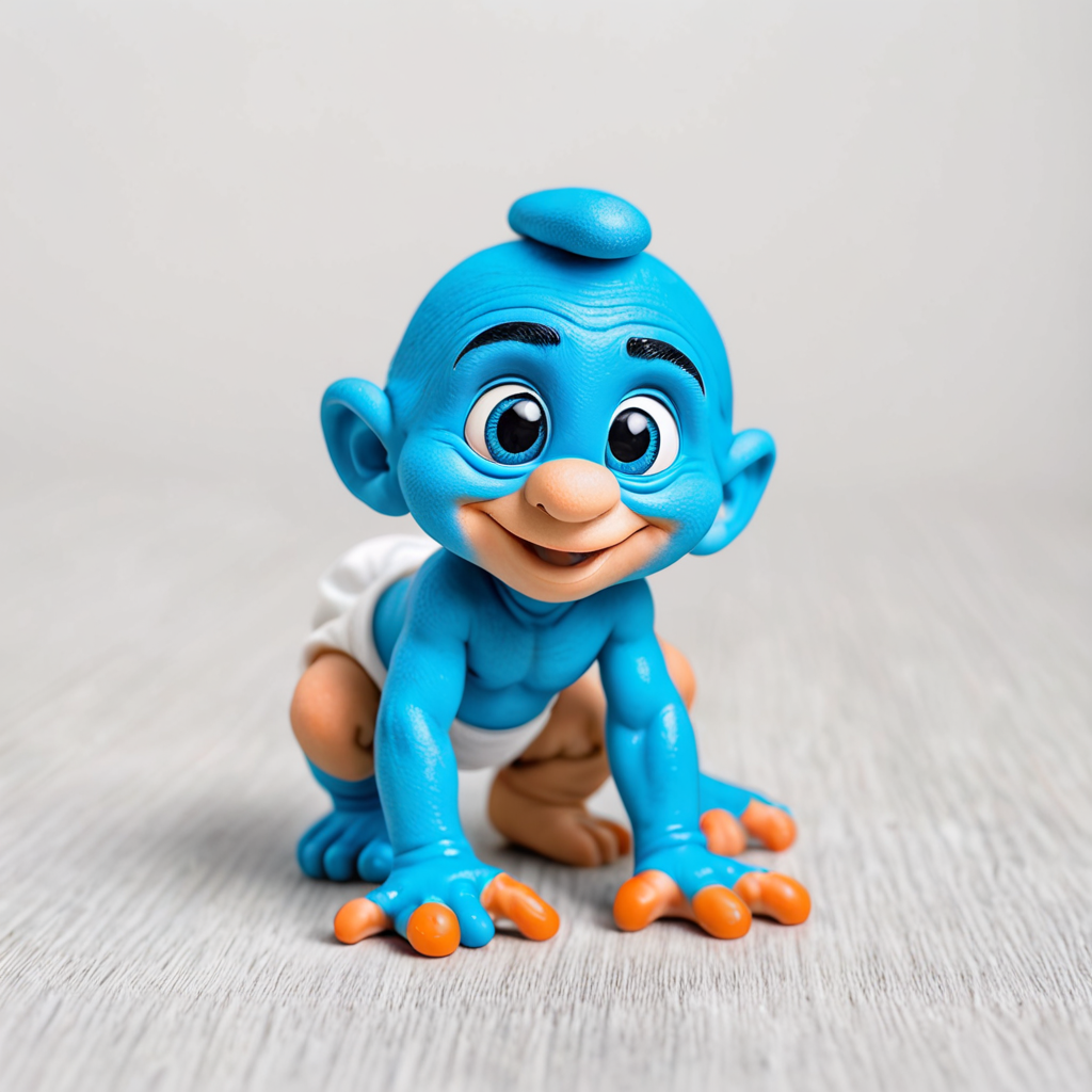 baby smurf crawling with white background