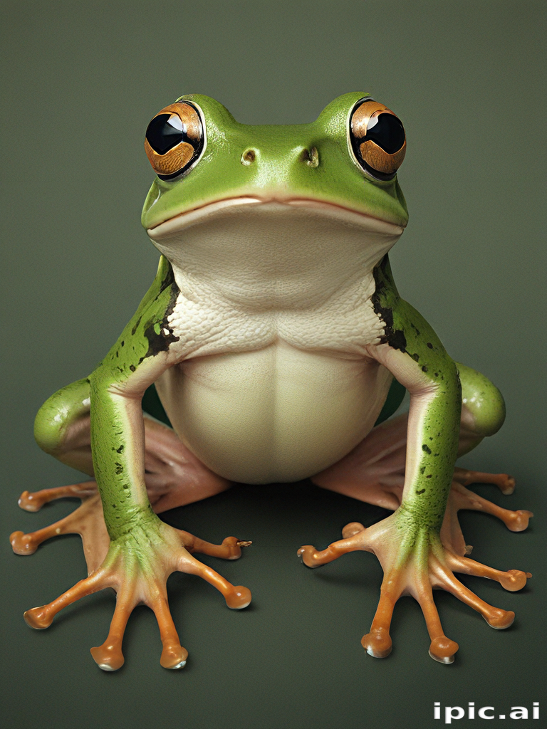 A Vibrant Green Frog with Striking Eyes Posing Against a Dark Background.