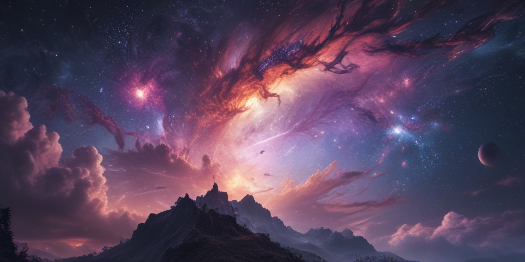 Majestic Cosmic Landscape Featuring Vibrant Colors and Celestial ...