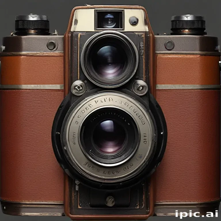 Vintage Camera with Dual Lenses and Classic Leather Design on Display