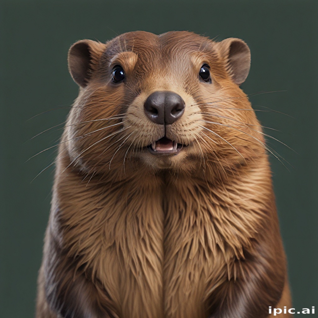 Adorable and Playful Beaver with a Charming Expression Against a Green ...