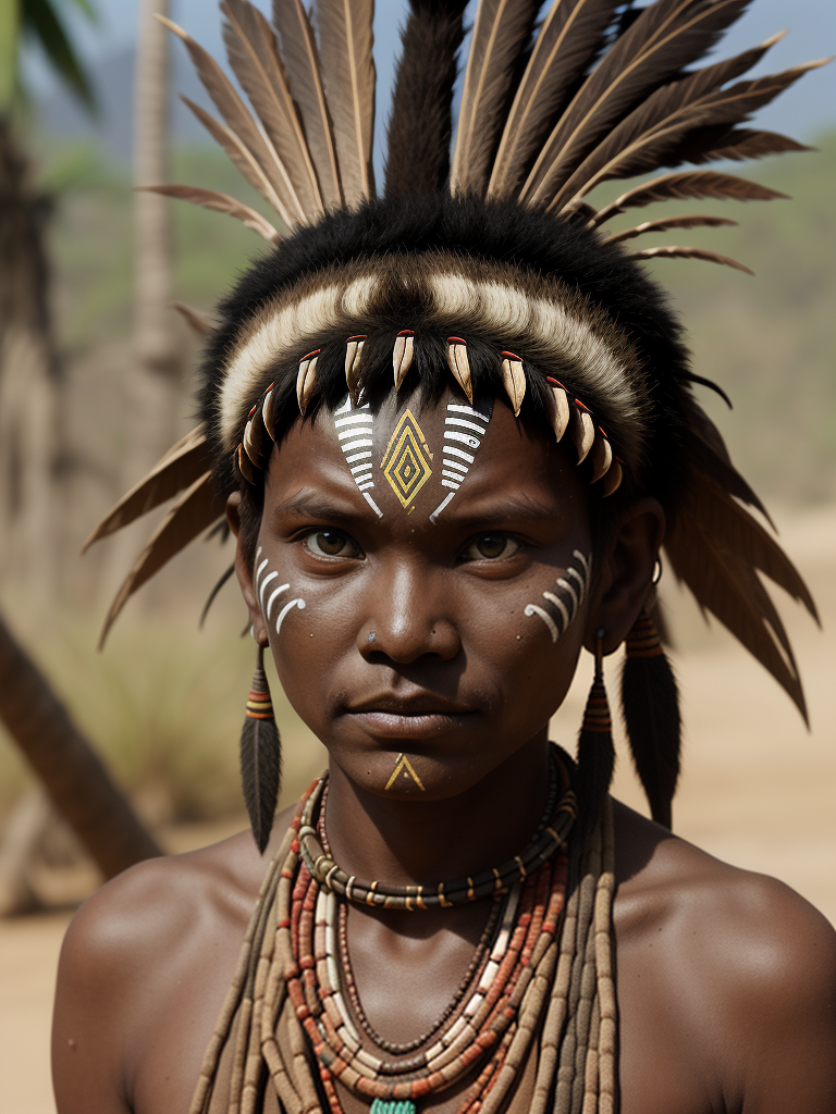Portrait of a Young Indigenous Person Adorned with Traditional Accessories