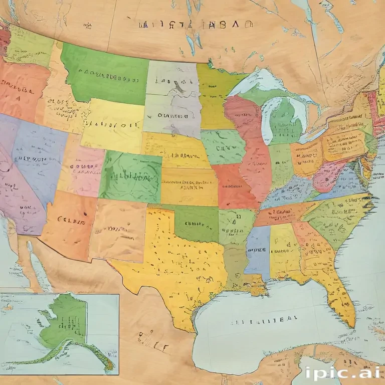 Colorful Illustrated Map of the United States Highlighting State Names ...