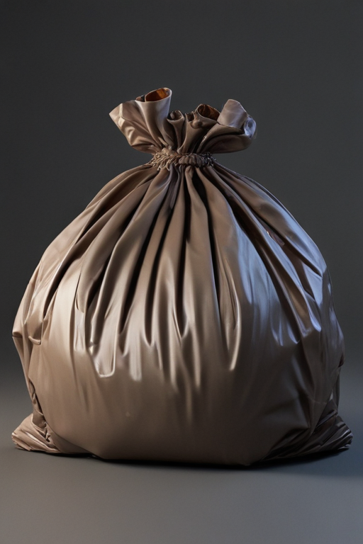 A Large, Brown Garbage Bag Tightly Sealed with a Bow on Top.