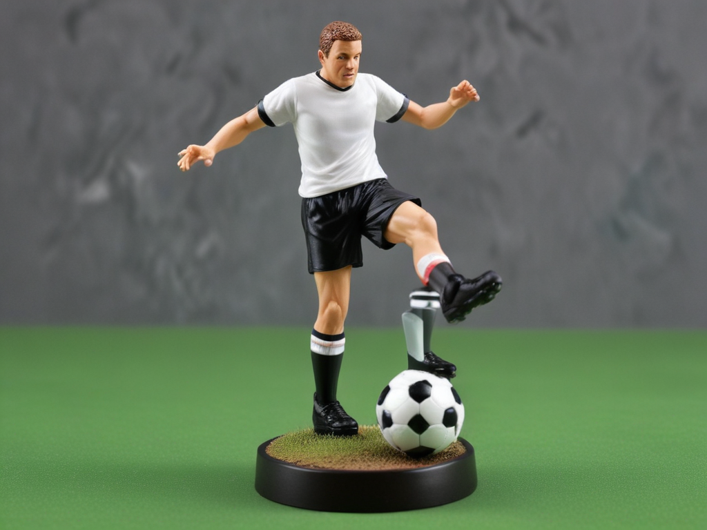 Subbuteo style soccer player kicking ball