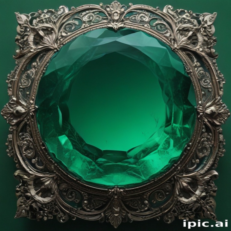 Intricately Designed Silver Frame Surrounding a Stunning Emerald Gemstone