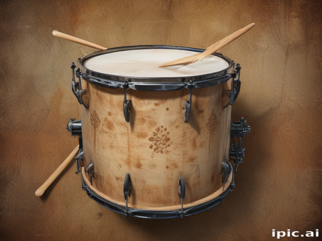 Artistic Display of a Classic Snare Drum with Wooden Sticks