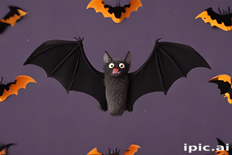 Whimsical Bat with Outstretched Wings Surrounded by Playful Halloween ...