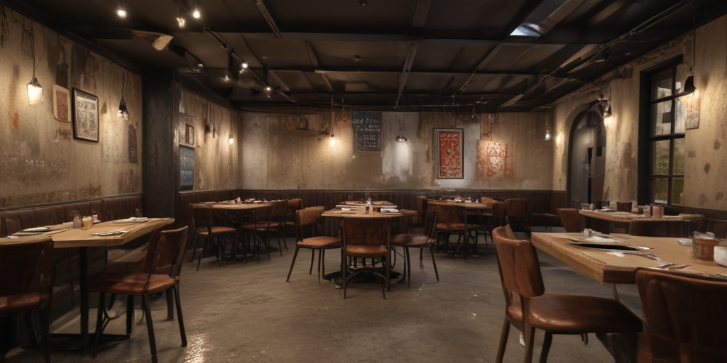 generate a very very dirty restaurant in a isolated place.