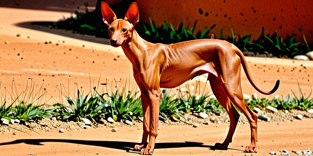 A Playful Dog Standing Proudly in a Colorful Desert Landscape.
