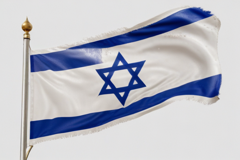 National Flag of Israel Featuring Blue and White Stripes with Star of David