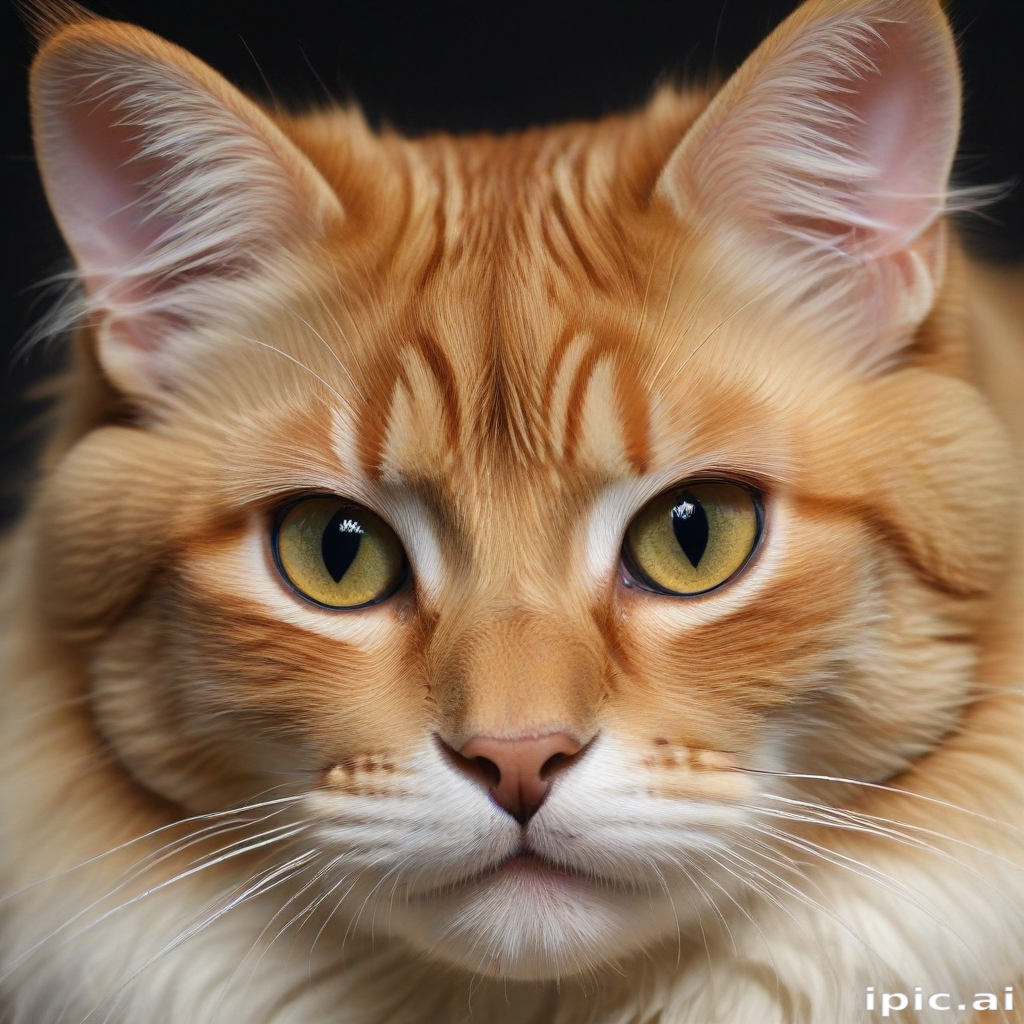 A Majestic Close-Up of a Fluffy Orange Cat with Striking Eyes