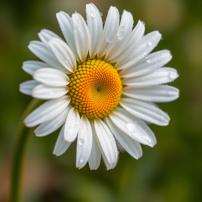 Close-Up of a Beautiful Daisy Flower Glistening with Morning Dew